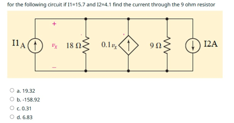 for the following circuit if I1=15.7 ﻿and I2=4.1 | Chegg.com