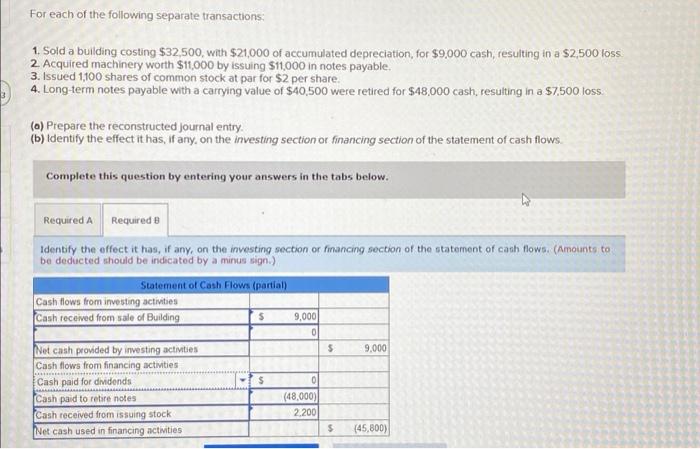 Solved For each of the following separate transactions 1. | Chegg.com