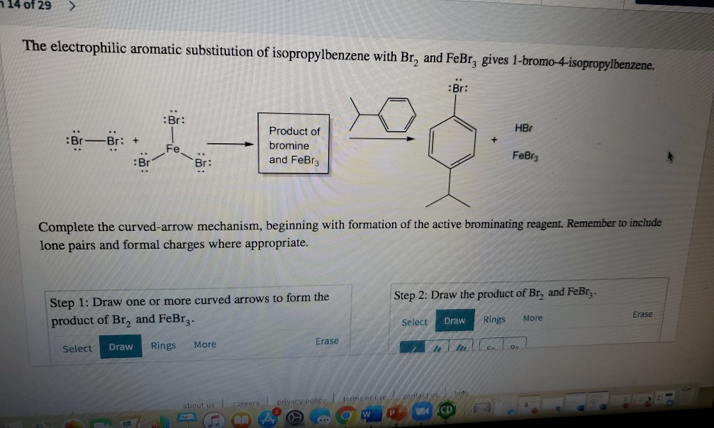 Solved 114 of 29 > The electrophilic aromatic substitution | Chegg.com