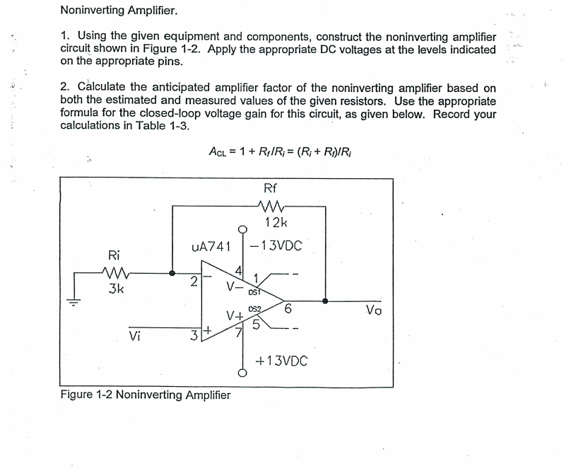 Solved Noninverting Amplifier.Using the given equipment and | Chegg.com
