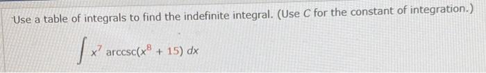 Solved Use a table of integrals to find the indefinite | Chegg.com