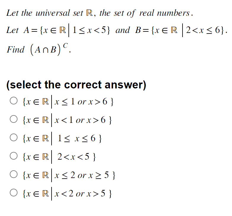 Solved Let The Universal Set R ﻿the Set Of Real Numbers Let