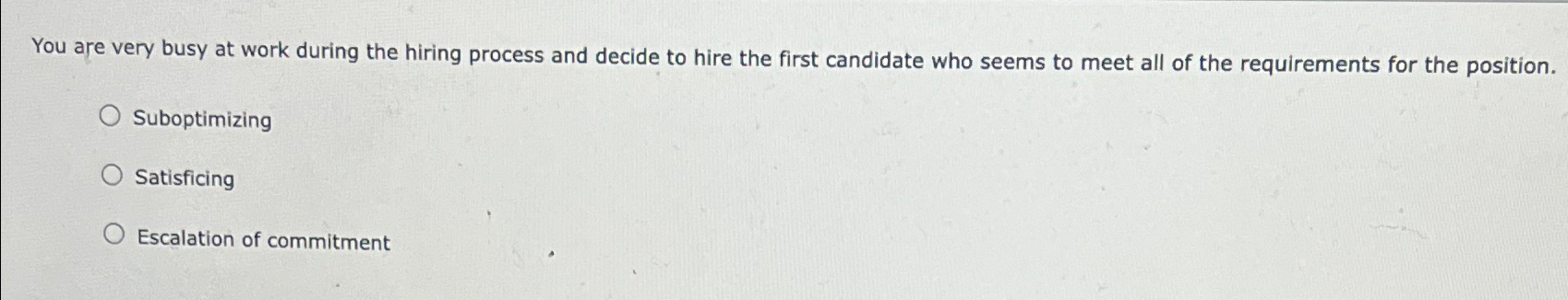 Solved You are very busy at work during the hiring process | Chegg.com