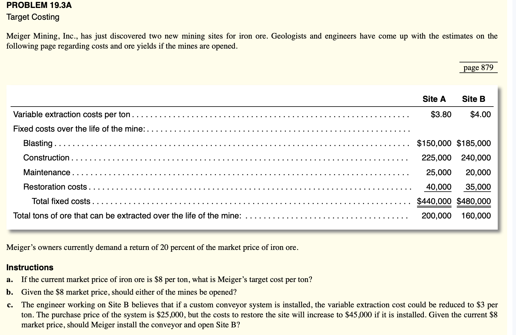 Solved PROBLEM 19.3ATarget CostingMeiger Mining, Inc., has | Chegg.com