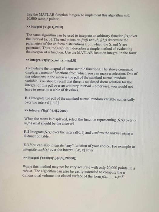 Solved E. Integration by Monte-Carlo Simulation In this part | Chegg.com