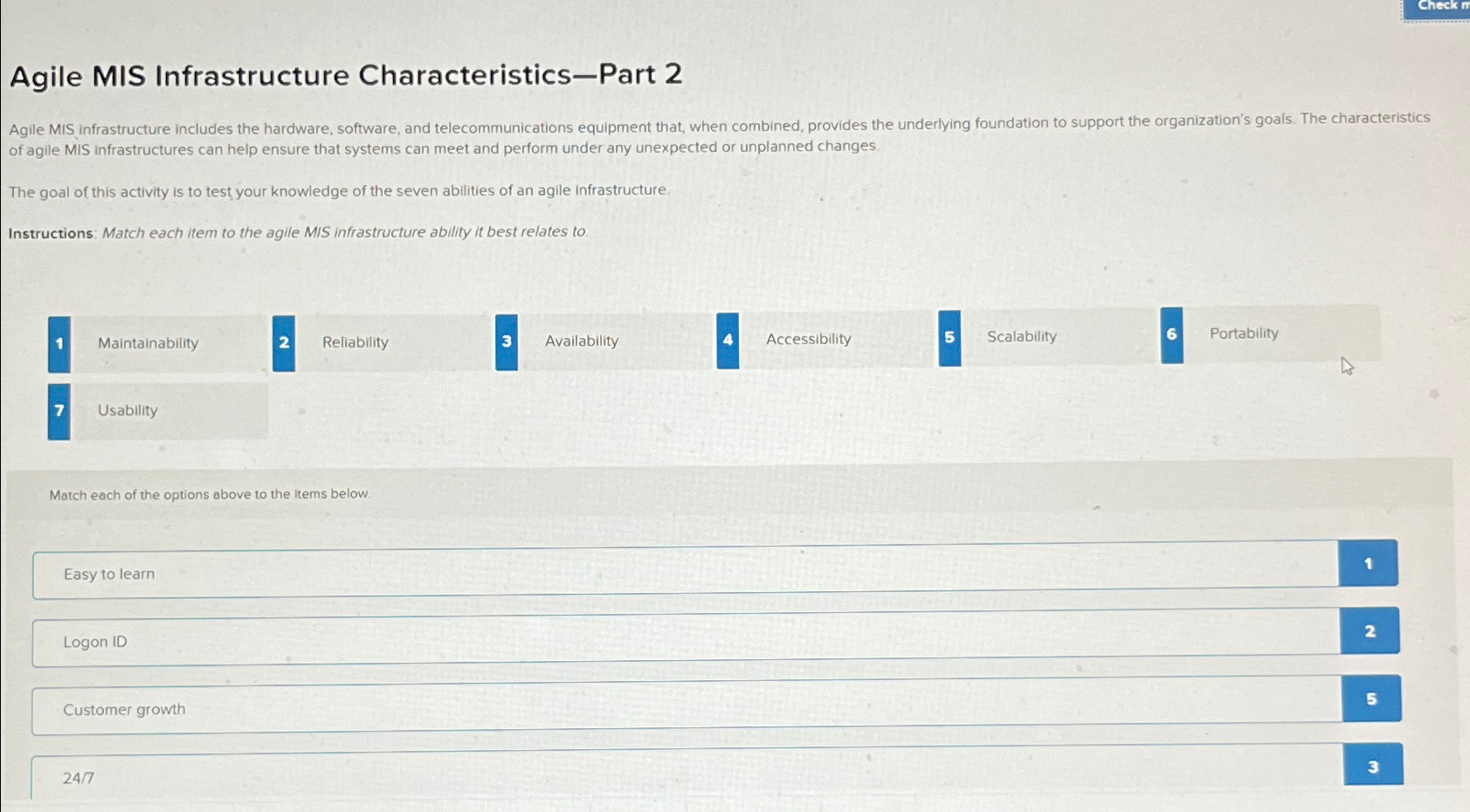 Solved Agile MIS Infrastructure Characteristics-Part 2 ﻿of | Chegg.com