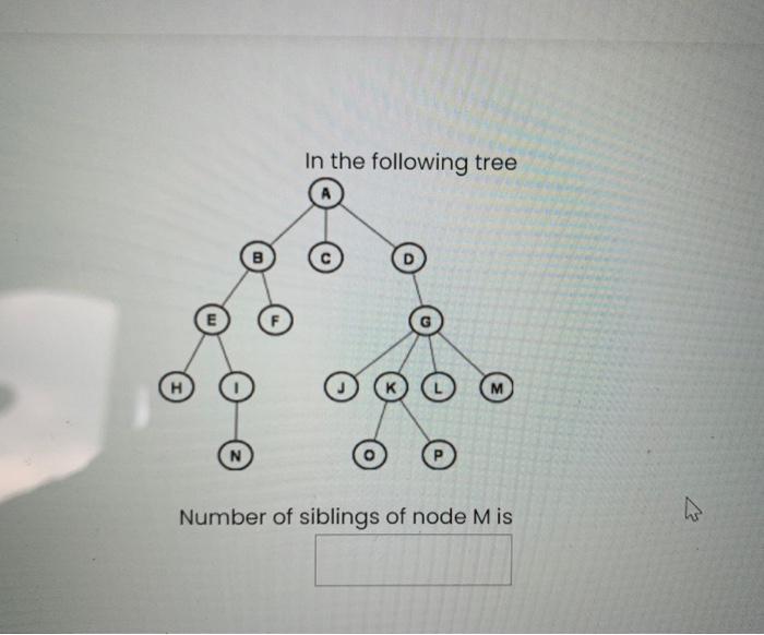Solved In the following tree M N Number of siblings of node | Chegg.com