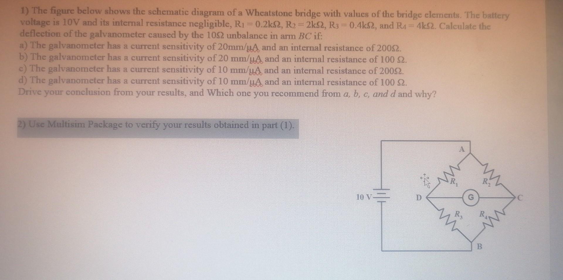 Solved How to design the galvanometer in multisim? The | Chegg.com