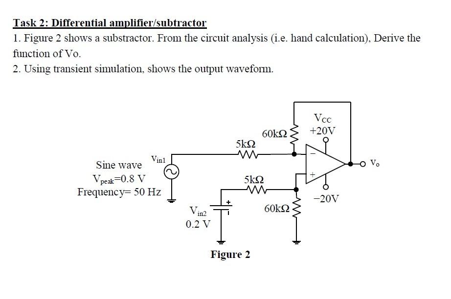Solved Task 2: Differential amplifier/subtractor 1. Figure 2 | Chegg.com