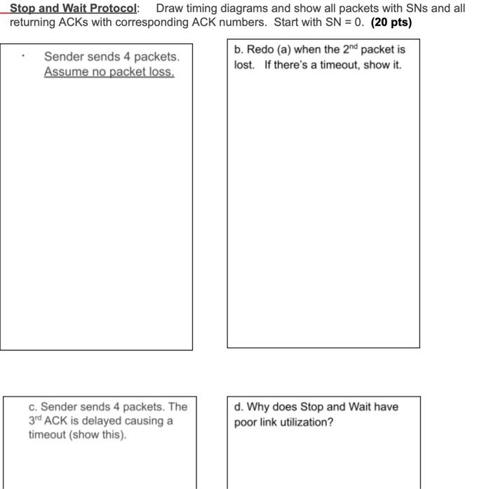 Solved Stop and Wait Protocol: Draw timing diagrams and show | Chegg.com