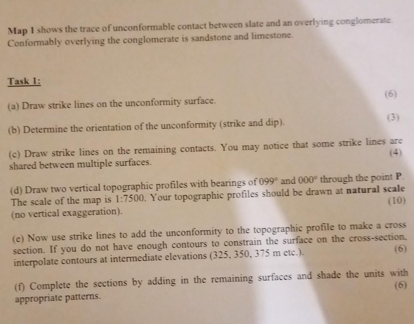 Map 1 shows the trace of unconformable contact | Chegg.com