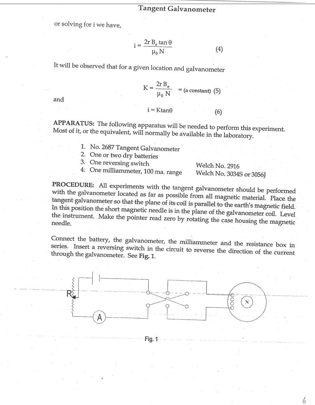 Solved Tangent Galvanometer DESCRIPTION: The tangent | Chegg.com
