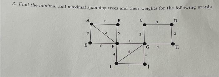 Solved 3. Find the minimal and maximal spanning trees and | Chegg.com