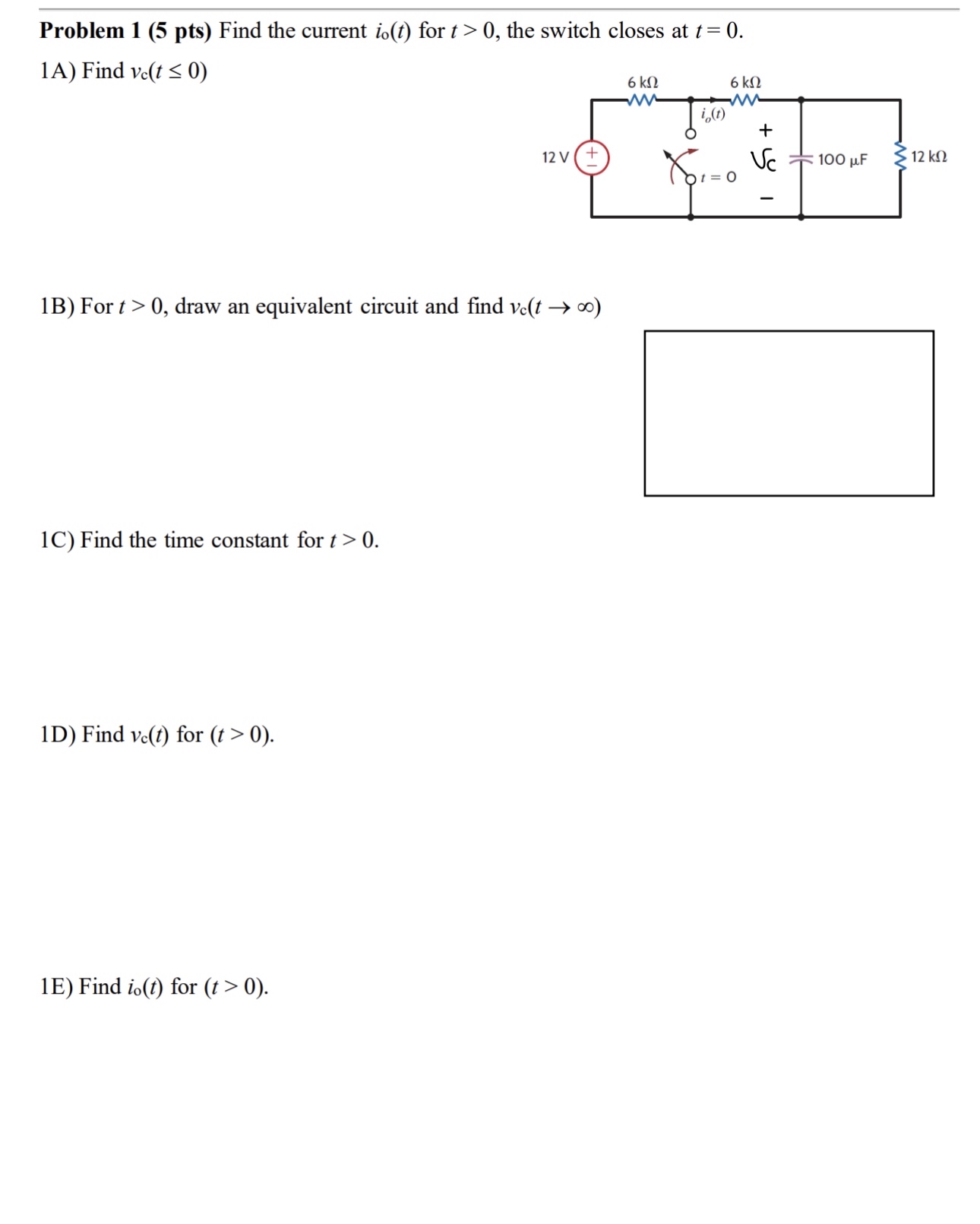 Solved Problem 1 (5 ﻿pts) ﻿Find the current io(t) ﻿for t>0, | Chegg.com