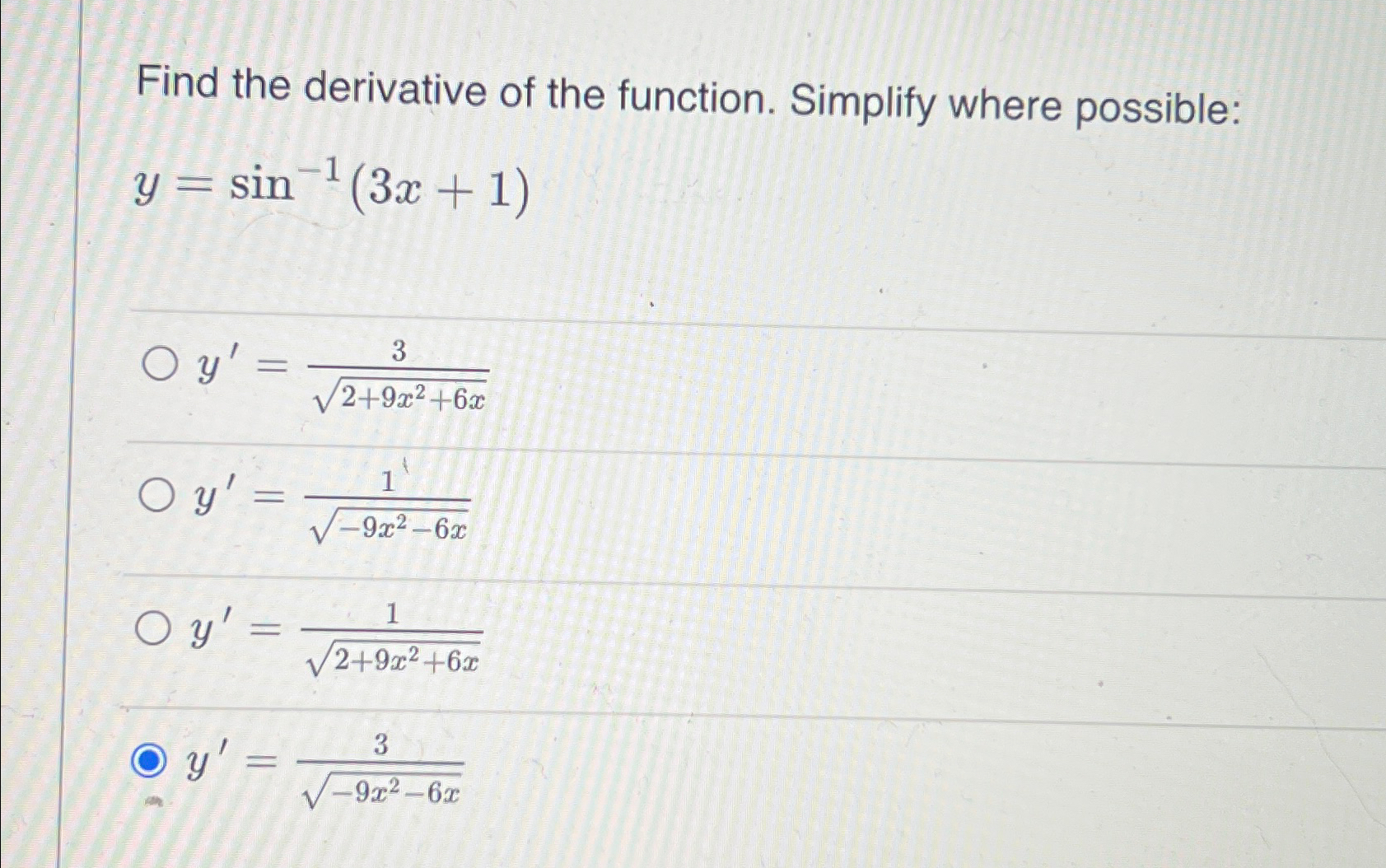 Solved Find the derivative of the function. Simplify where | Chegg.com