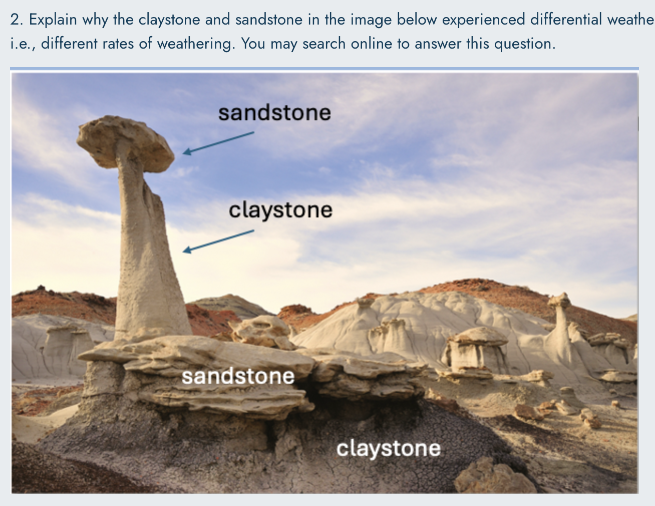 Solved Explain why the claystone and sandstone in the image | Chegg.com