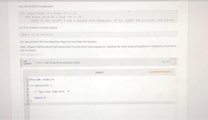Solved 15.3 LAB: Brute force equation solver Numerous | Chegg.com
