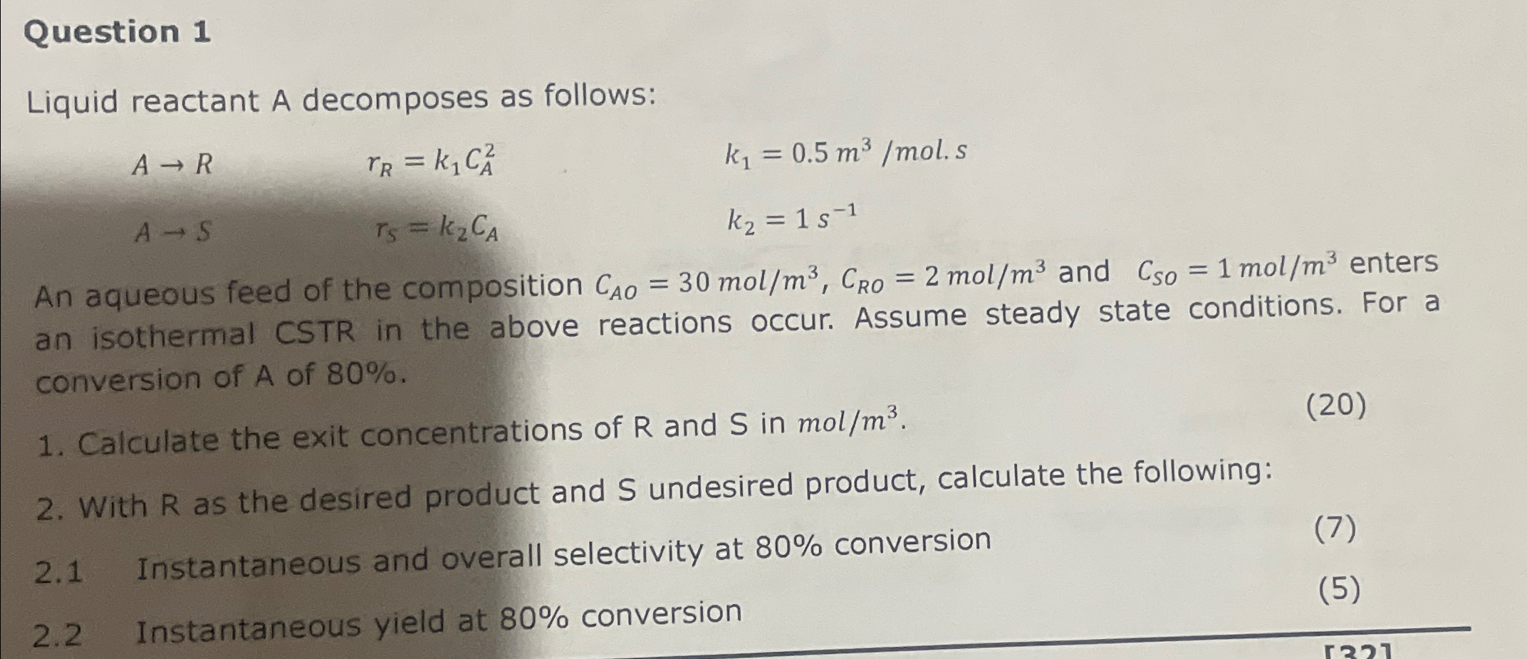 Solved Question 1Liquid reactant A decomposes as | Chegg.com