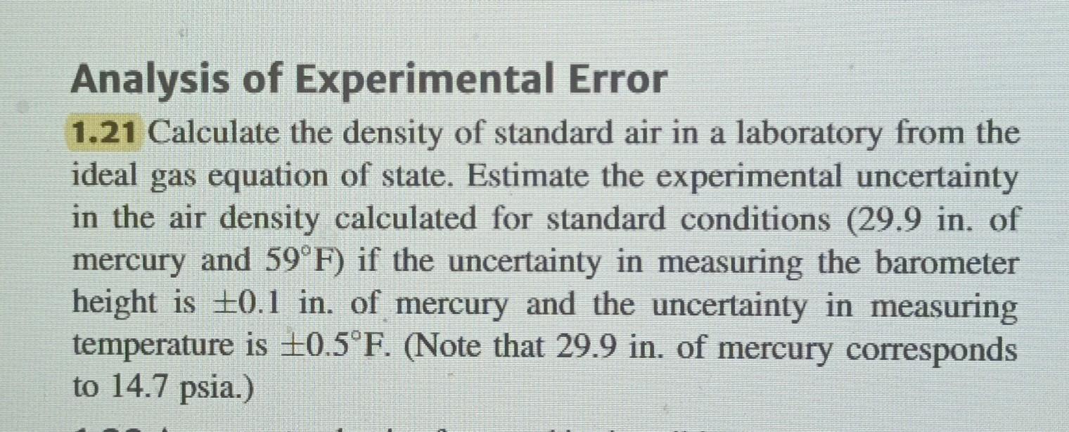 Analysis of Experimental Error 1.21 Calculate the | Chegg.com