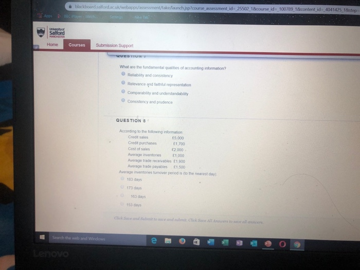 Solved: Blackboard.salford.ac.uk/webapps/assessment/take/l... | Chegg.com