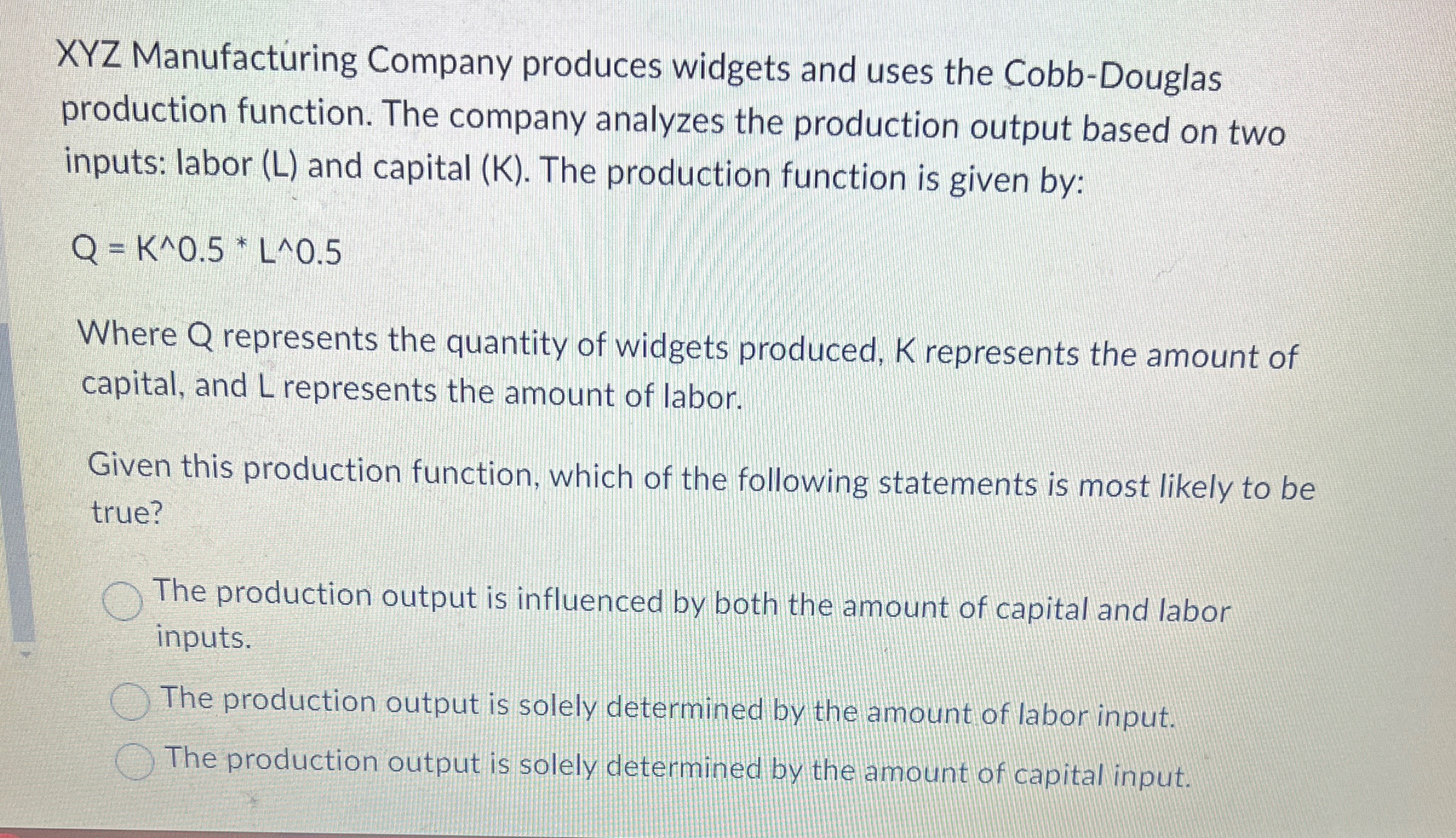Solved XYZ Manufacturing Company produces widgets and uses | Chegg.com