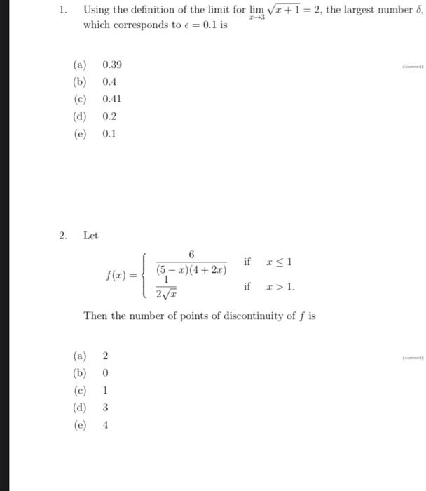 Solved 1. Using the definition of the limit for limx→3x+1=2, | Chegg.com