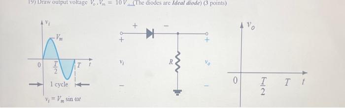 Solved 19) Draw output voltage V0,Vm=10 V. (The diodes are | Chegg.com