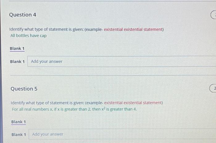 Solved Question 4 Identify what type of statement is given: | Chegg.com