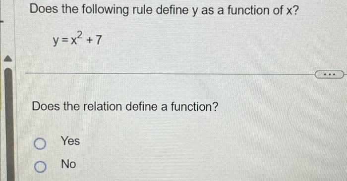 Solved Does the following rule define y as a function of x? | Chegg.com