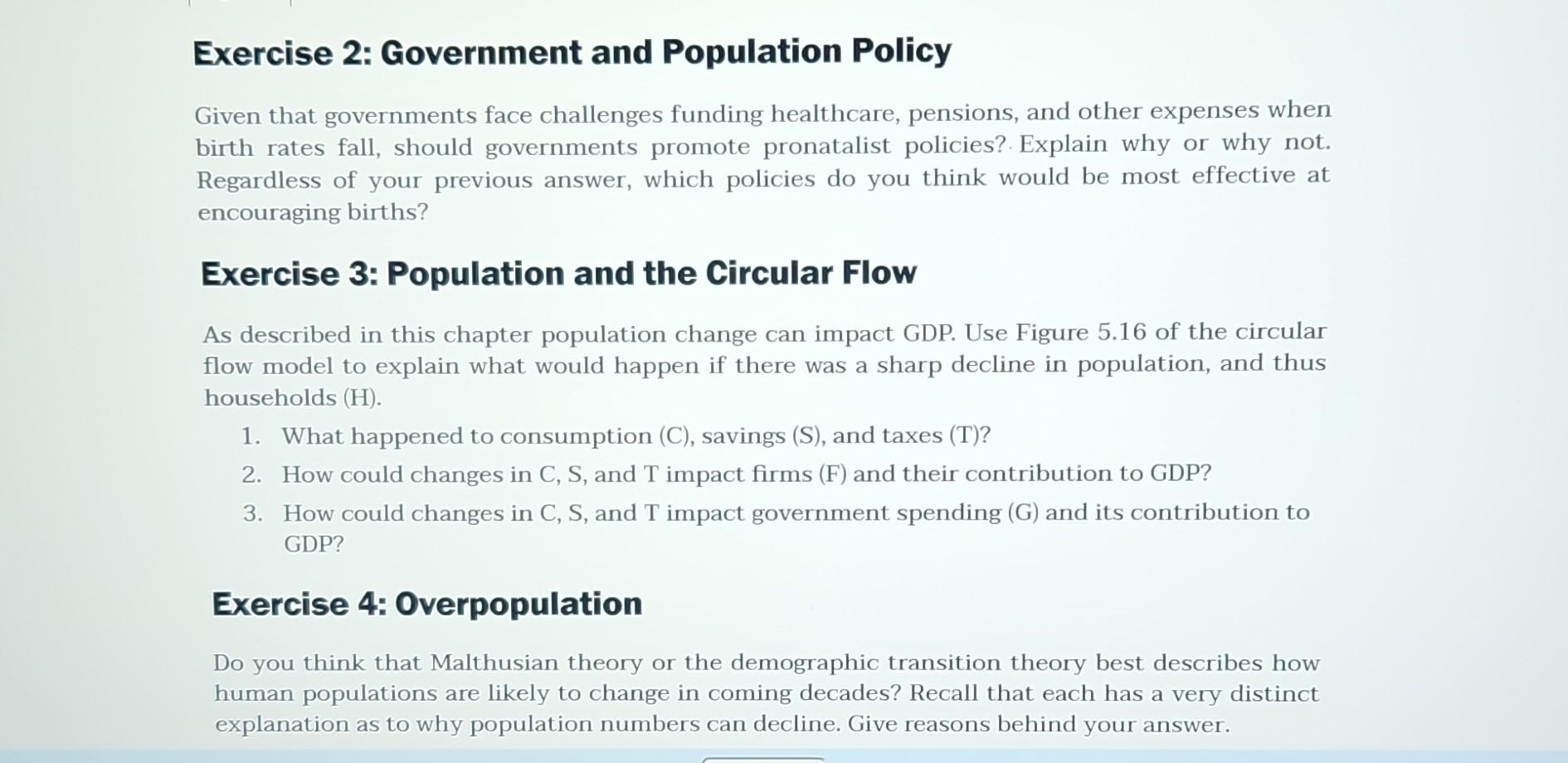 Solved Exercise 2: Government and Population Policy Given | Chegg.com