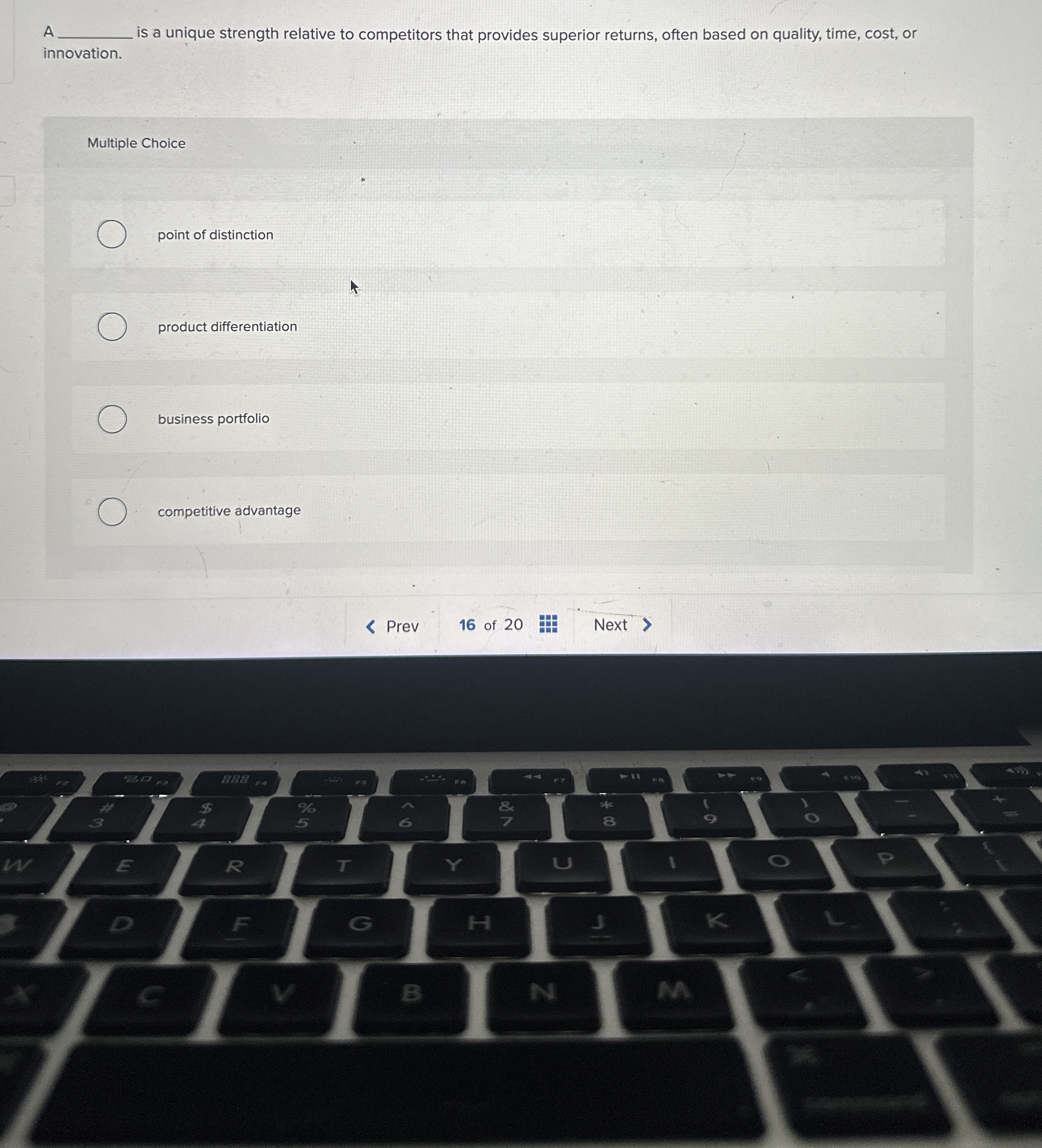 Solved A _____ ﻿is a unique strength relative to | Chegg.com
