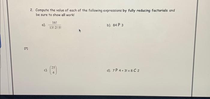 Solved 2. Compute the value of each of the following | Chegg.com