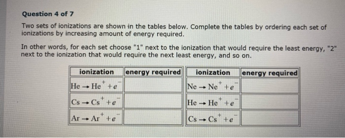 Solved Question 4 of 7 Two sets of ionizations are shown in | Chegg.com