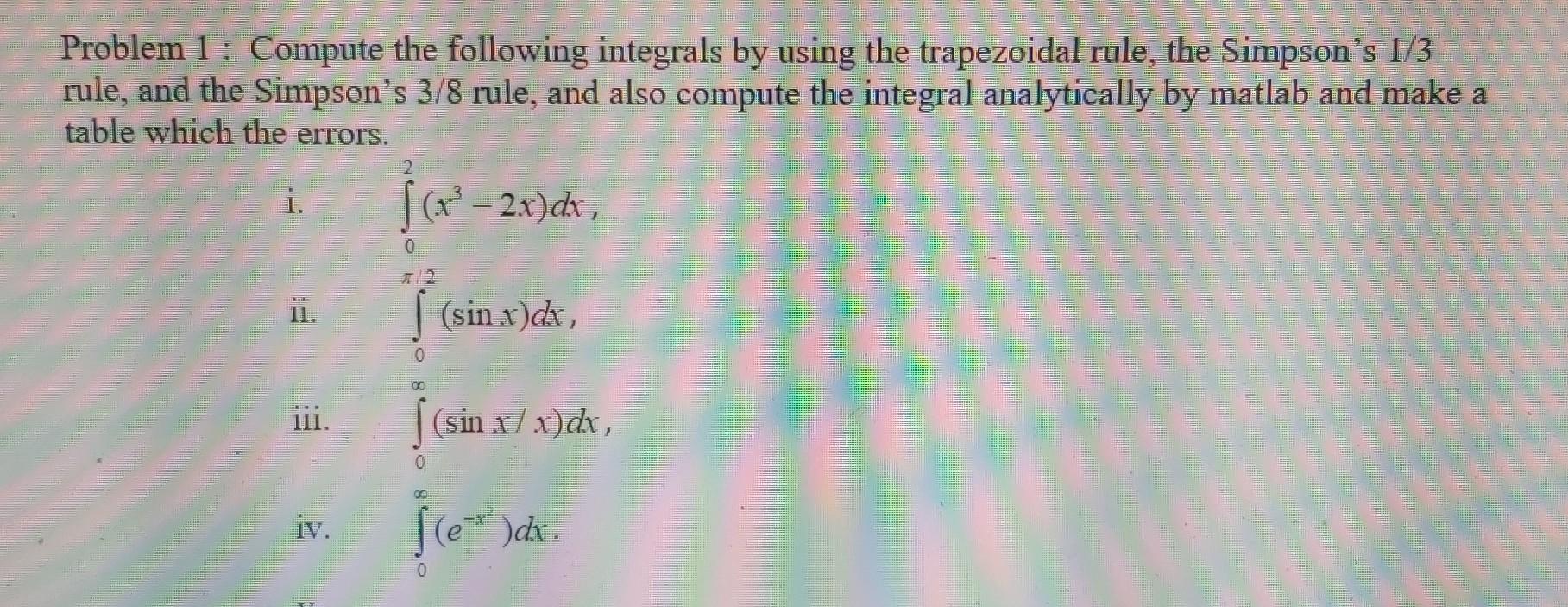 Solved Problem 1: Compute the following integrals by using | Chegg.com