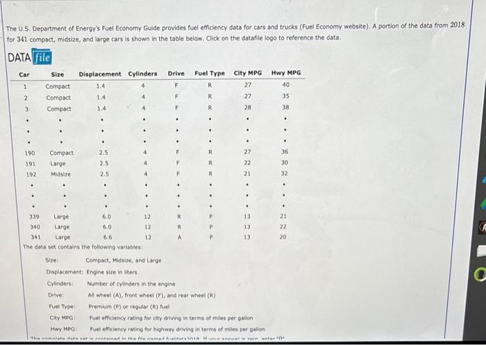 The U.S. Department of Energy's Fuel Economy Guide | Chegg.com