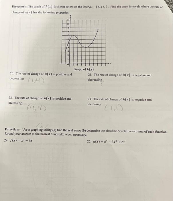 Solved Directions: The graph of h(x) is shown below on the | Chegg.com