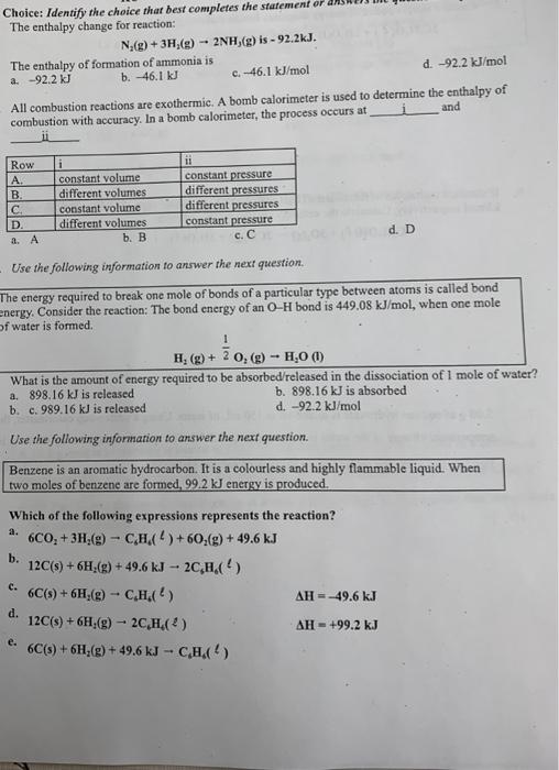 Solved N2( g)+3H2( g)→2NH3( g) is −92.2 kJ. The enthalpy of | Chegg.com