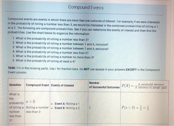 Solved Compound Events Compound events are events in which | Chegg.com