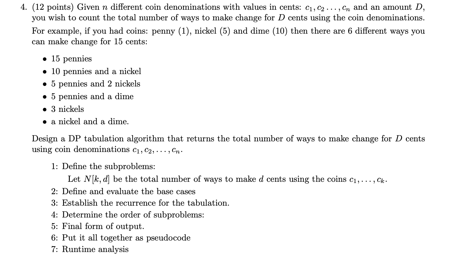 Solved (12 ﻿points) ﻿Given n ﻿different coin denominations | Chegg.com