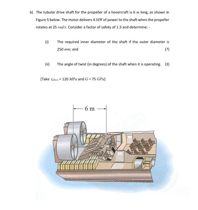 Solved b) The tubular drive shaft for the propeller of a | Chegg.com