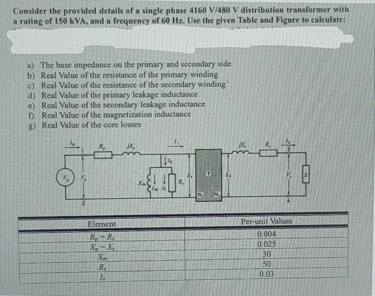 Solved Consider the provided details of a single phase 4160 | Chegg.com