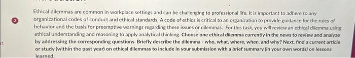 Solved Ethical dilemmas are common in workplace settings and | Chegg.com