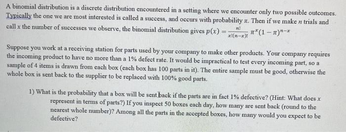 Solved A binomial distribution is a discrete distribution | Chegg.com