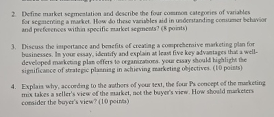 Solved Define market segmentation and describe the four | Chegg.com