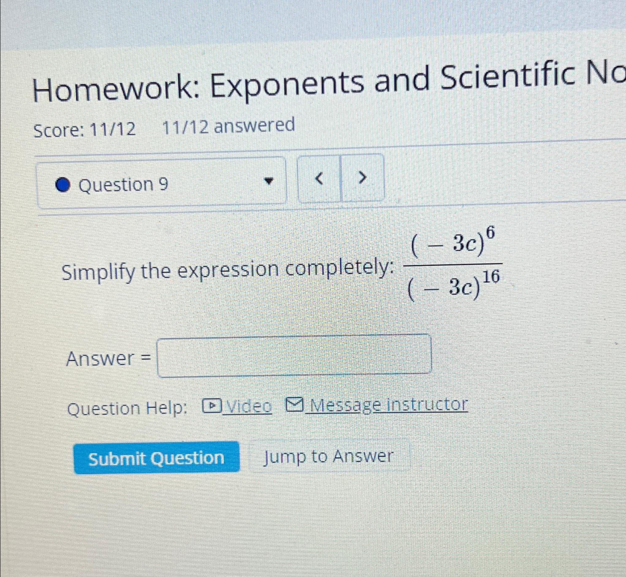 Solved Homework: Exponents and Scientific NoScore: | Chegg.com