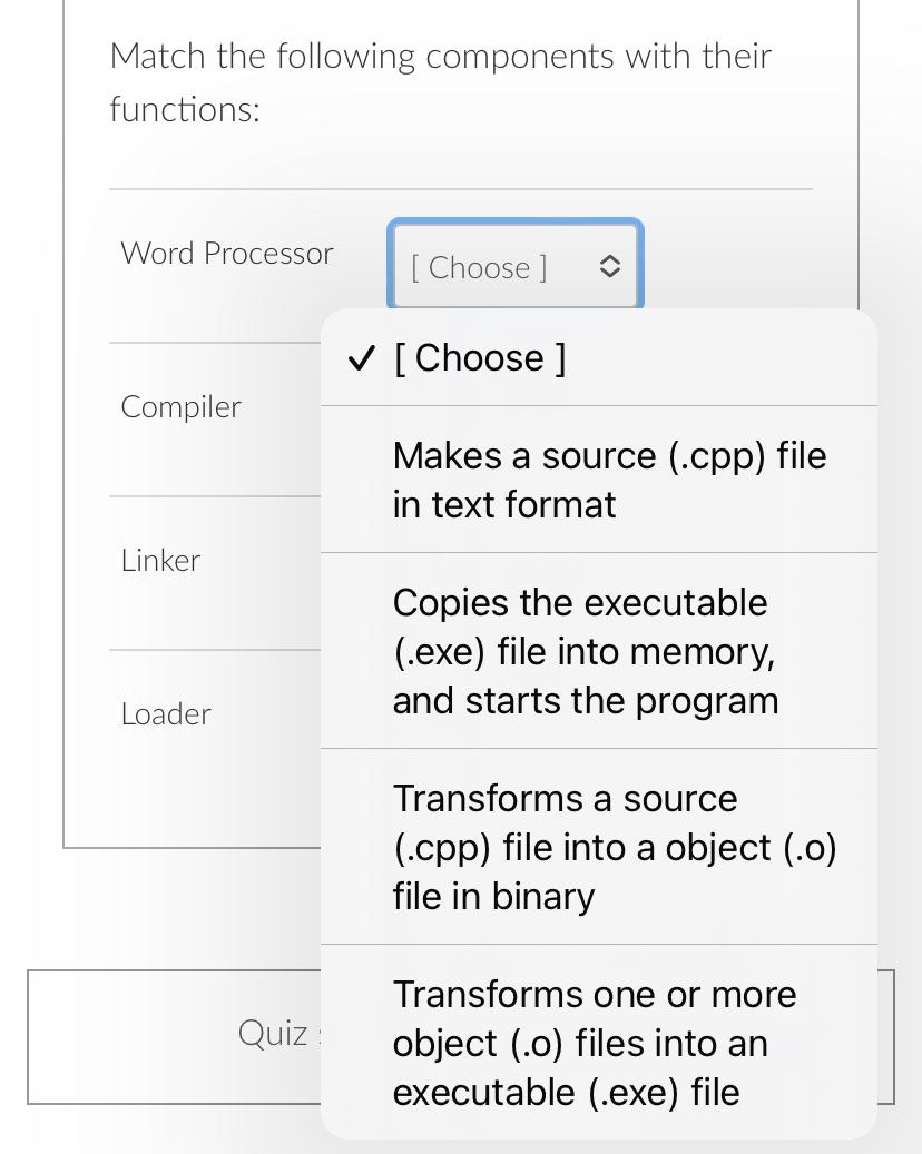 Solved Match the following components with their | Chegg.com
