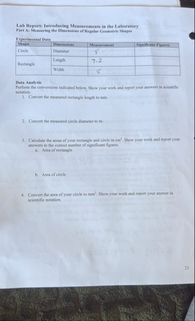 Lab Report: Introducing Measurements in the | Chegg.com