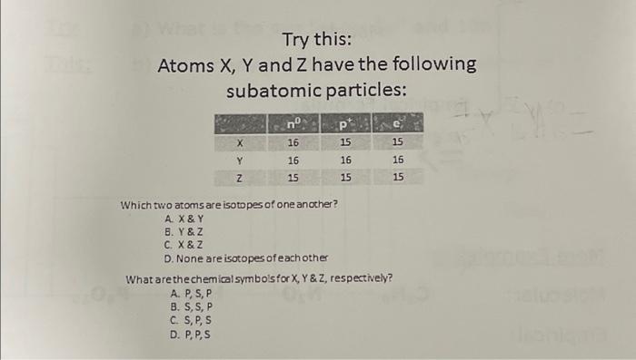 Solved Try this: Atoms X, Y and Z have the following | Chegg.com
