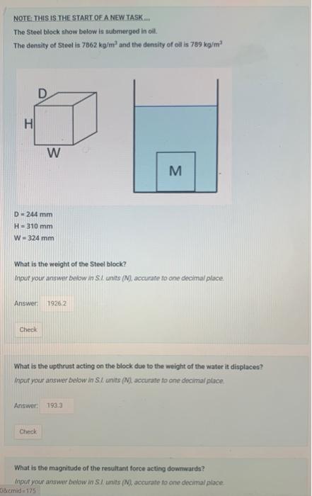 archimedes principle for immersed objects questions | Chegg.com