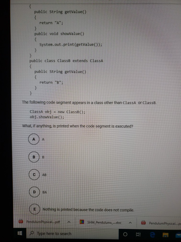 Solved Question 8 0 Consider The Following Class